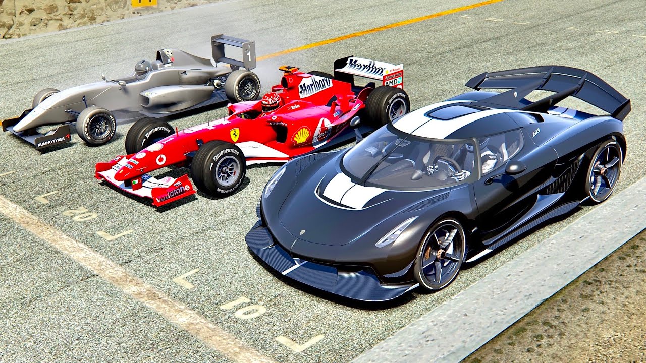 Koenigsegg Jesko with Jet Engine vs Formula Jet Engine vs Ferrari F1 ...
