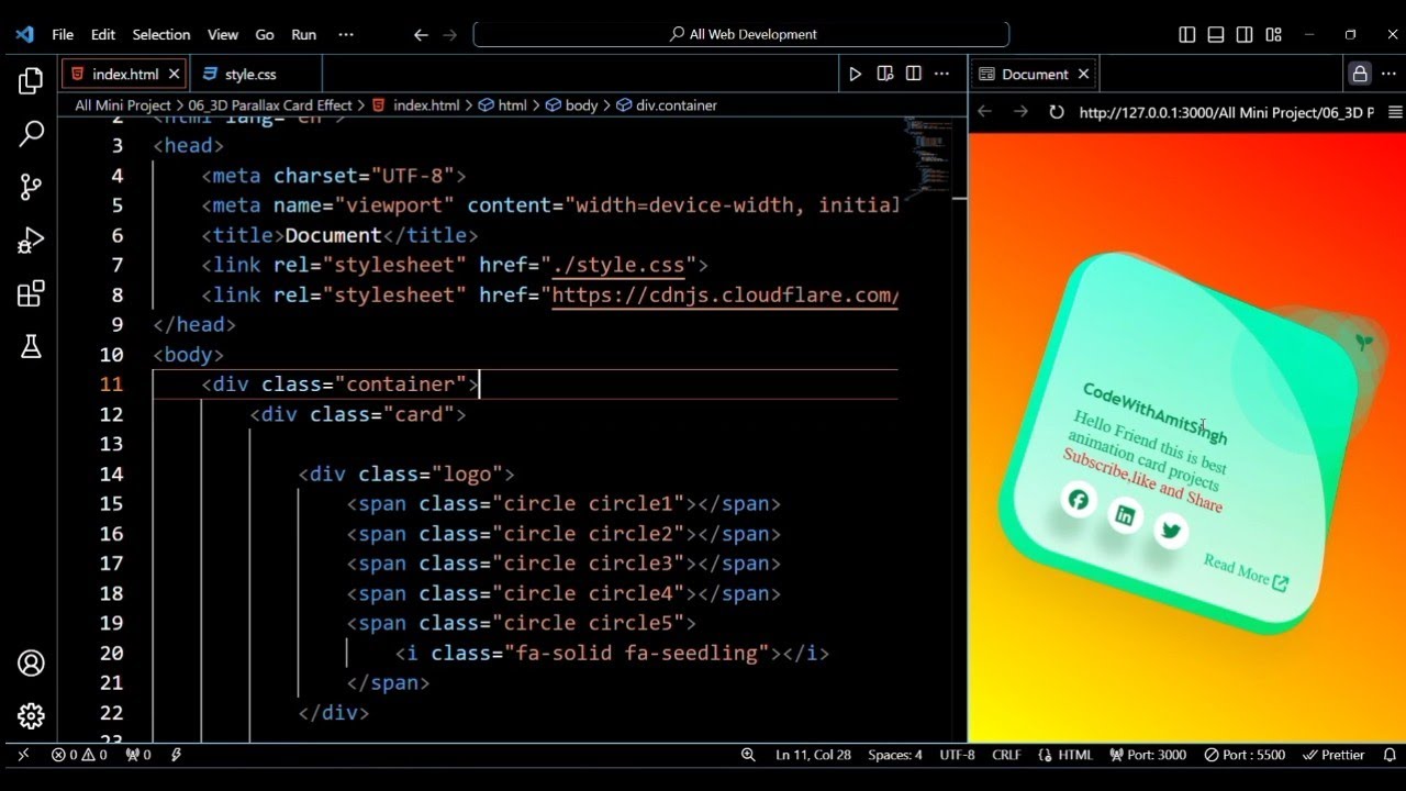 09. New 3D animation Card ♦️ Project #HTML #CSS #CodeWithAmitSingh # ...