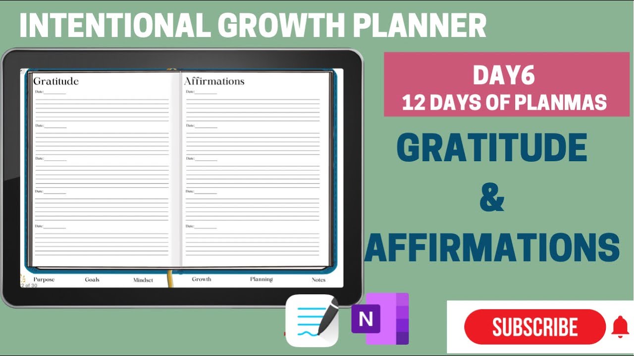 Gratitude and Affirmations Digital Planner Template for OneNote or ...