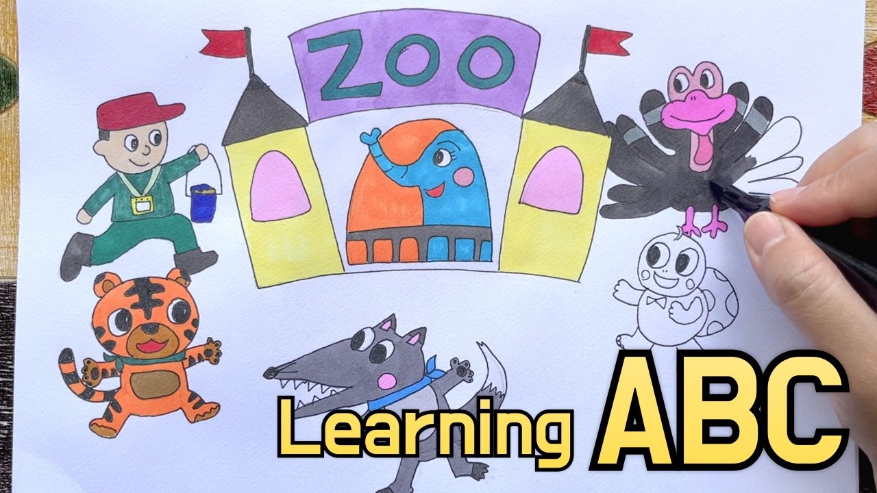 Drawing and Learning | Tiger Wolf Turkey Turtle Zoo | How to Draw | 영어 ...