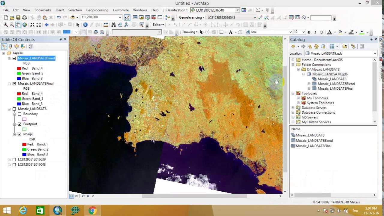 การต่อภาพถ่ายดาวเทียม LANDSAT8 ในโปรแกรม Arcmap (How to mosaic Landsat ...