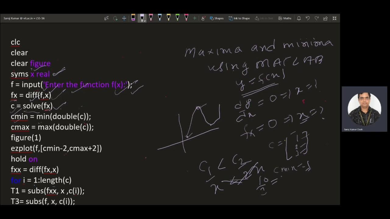 Using MATLAB finding Maxima and Minima for one variable - YouTube
