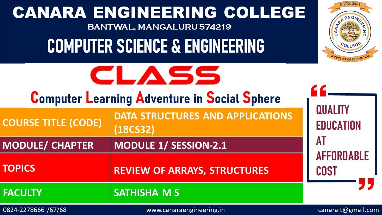 VTU DSA (18CS32) Data Structures and Applications [Review of Arrays and ...