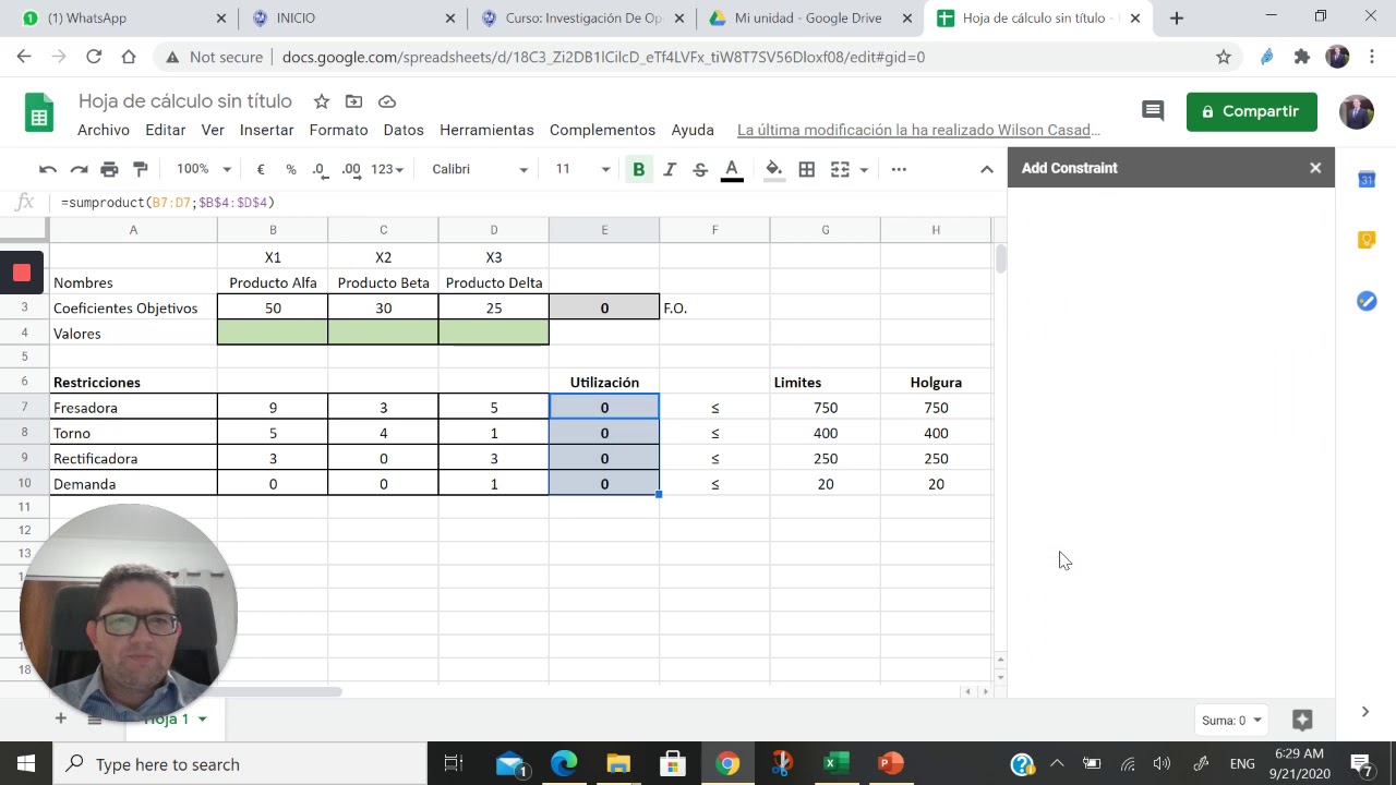 Solución problema con Solver Google Sheet - YouTube