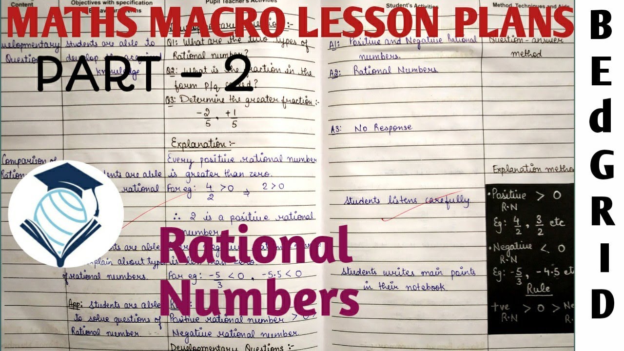 Maths Macro Lesson Plan Rational Numbers BEd First Year BEd Maths Macro Lesson Plan Rational Numbers BEd First Year BEd