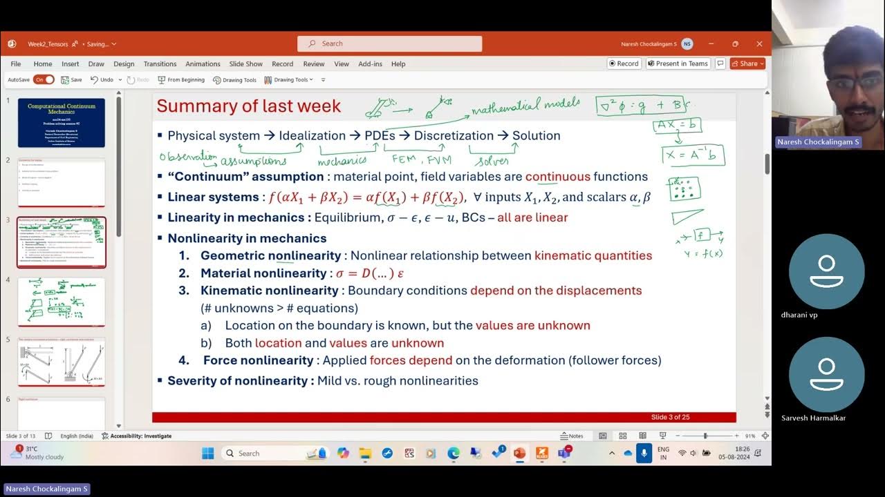 #2 : Nonlinear problems, Indicial notation. NPTEL Computational Continuum Mechanics (2024 ...