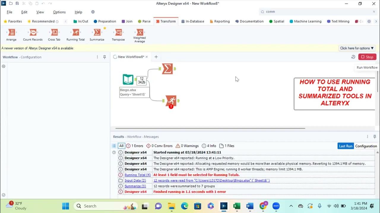 HOW TO USE SUMMARIZE TOOL AND RUNNING TOTAL IN ALTERYX - YouTube