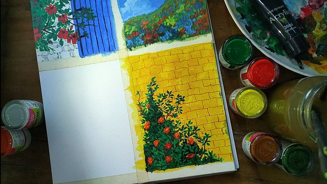 Easy Acrylic Rose Bush Painting / Rose Bush Painting Using Acrylic ...