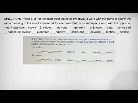 DIRECTIONS: Write S in front of each word that is its synonym (a word with the same or nearly ...