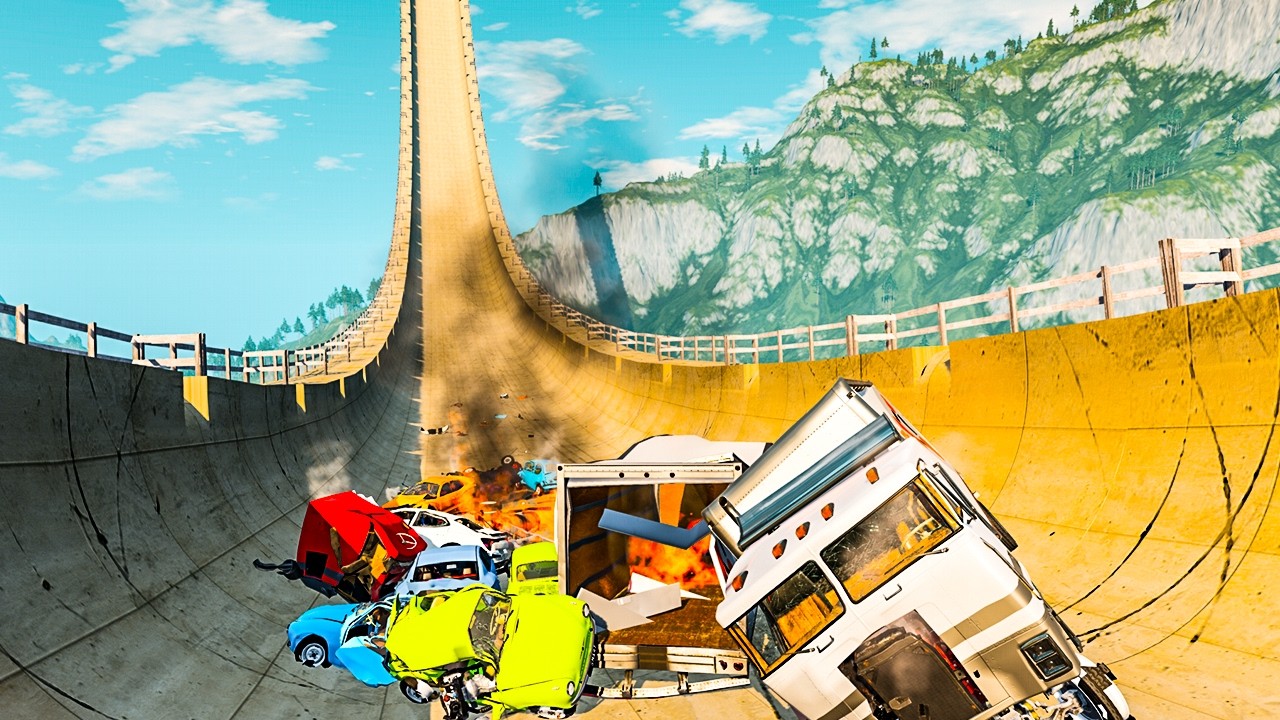 20 plus Car Crash Test on the Mega Ramp! BeamNG.drive Ramp Mayhem ...