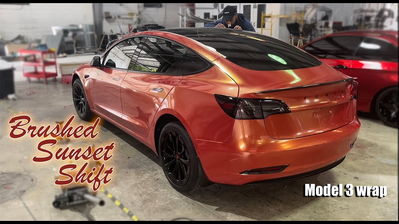Tesla Model 3 Brushed Sunset Shift wrap #tesla - YouTube