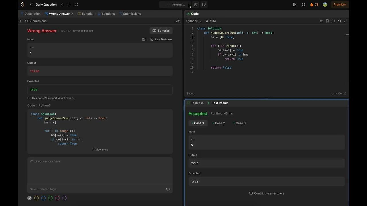 633 Sum Of Square Numbers Leetcode Python Youtube