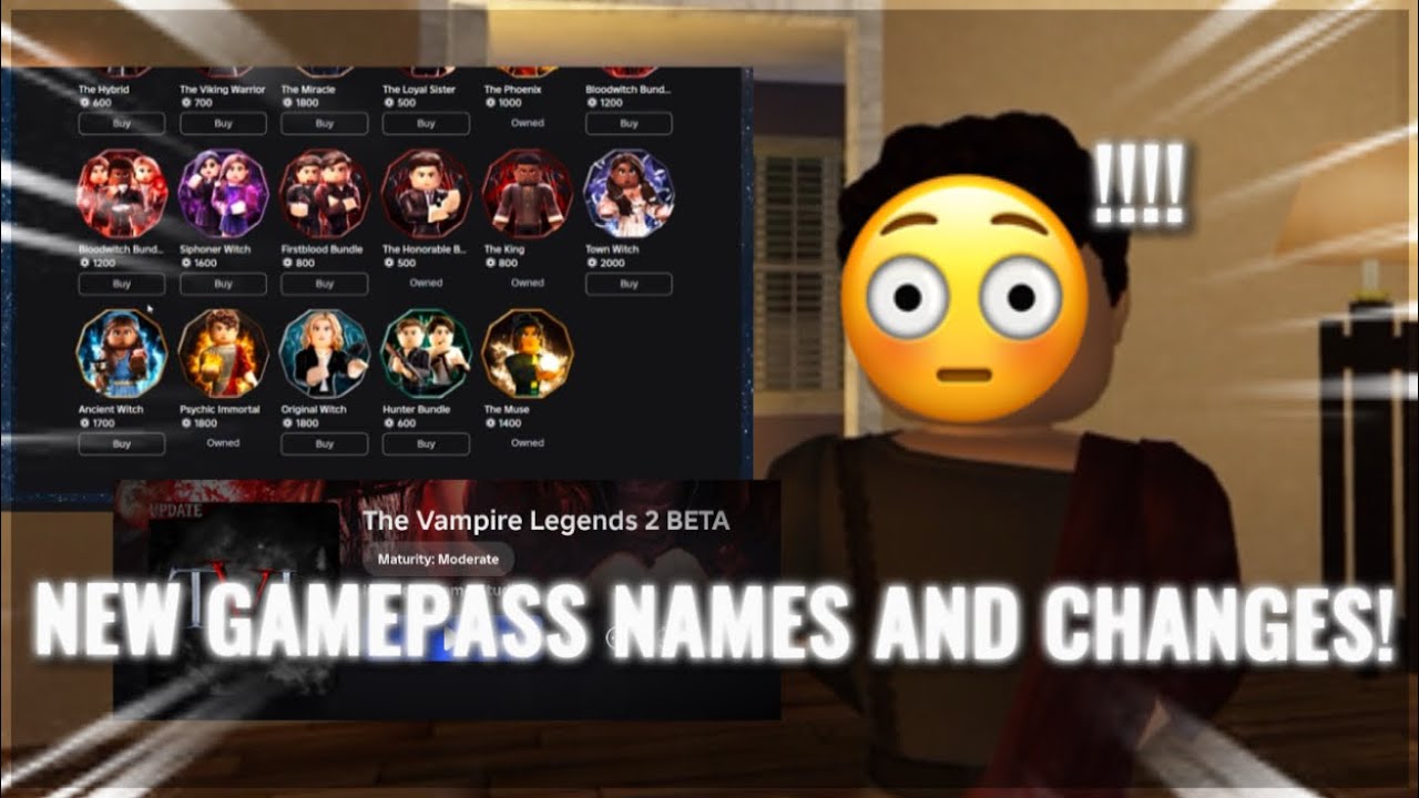 NEW GAMEPASS NAMES AND CHANGES?? || THE VAMPIRE LEGENDS 2 || TVL 2 IS ...