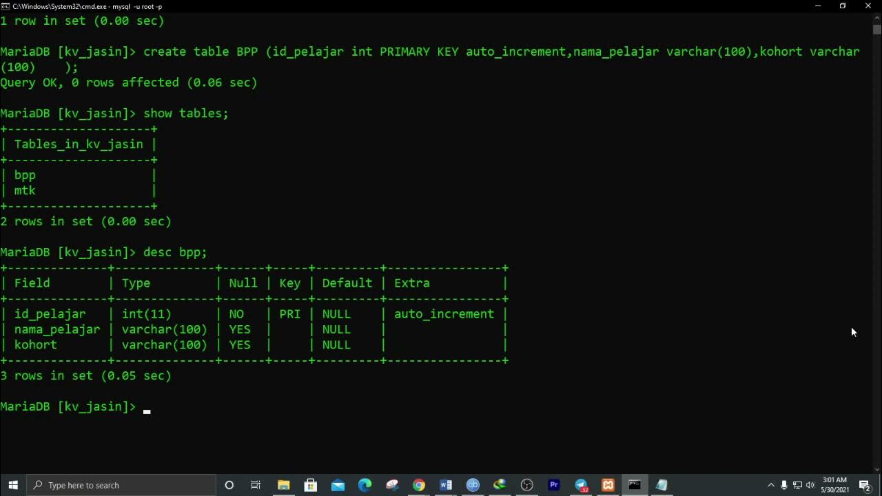 Tutorial table xampp menggunakan command prompt - YouTube
