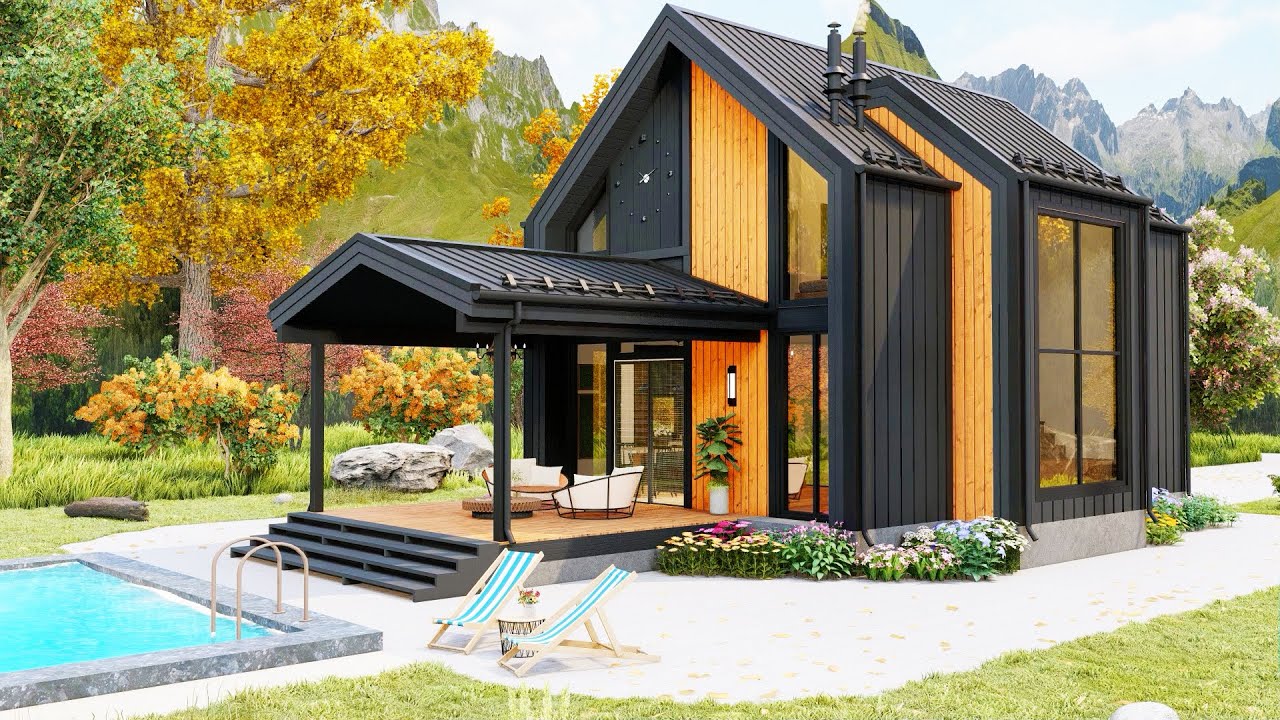 32' x 49' (10m x 15m) Cabin Airbnb House Tour - Beautiful 3 Bedroom House Design - COZY & CHARM ...