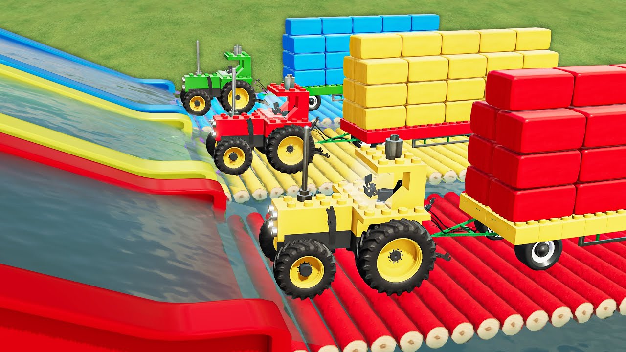 Loader of Colors! Silage Bales Transport! Water Slide VS Lego Tractor ...