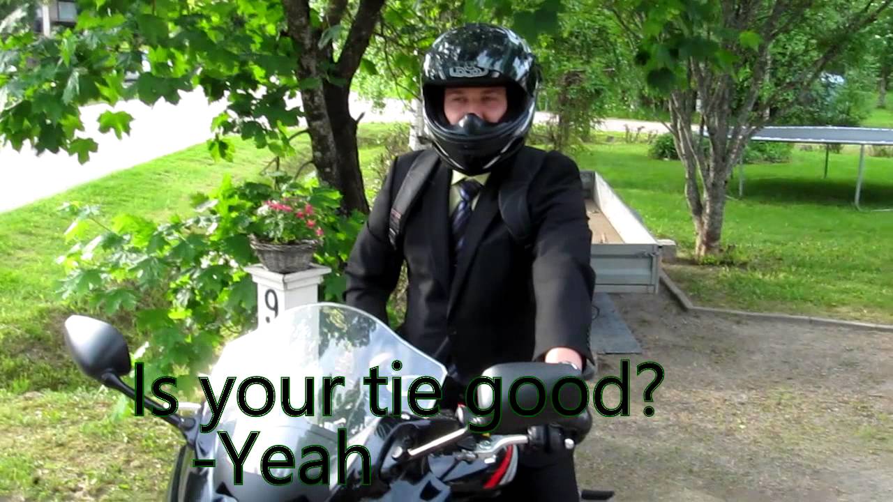 Going to graduation ceremony by motorcycle in a suit! - YouTube