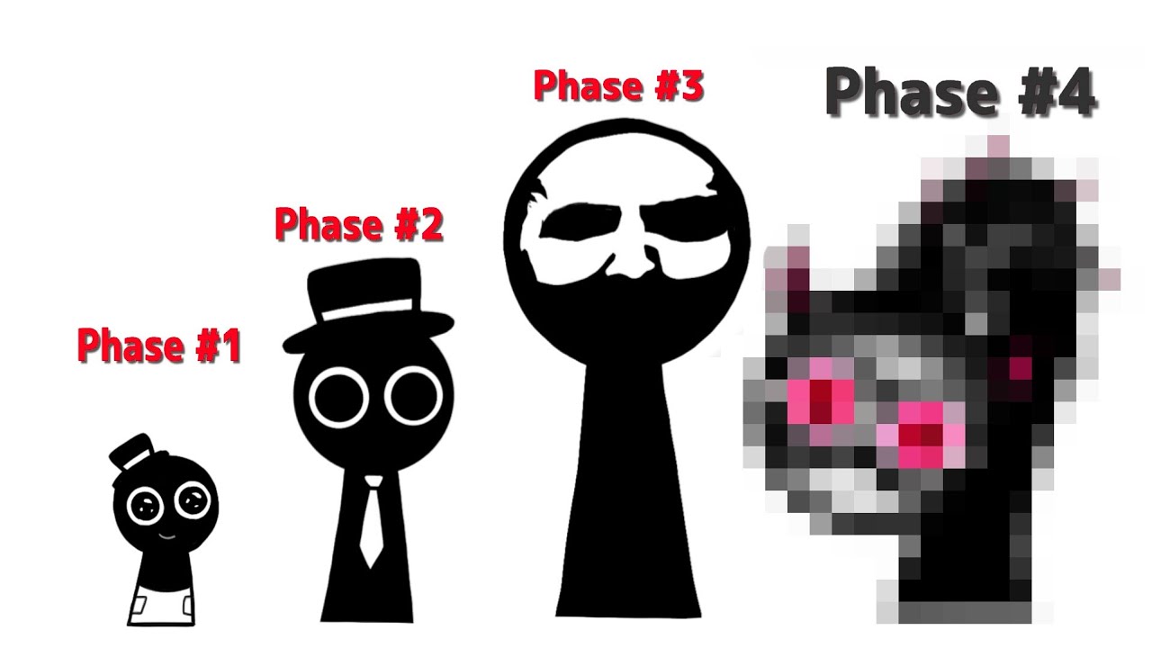 Drawing All Phase Black Sprunki from Phase #1 to Max Level (Phase #4 ...