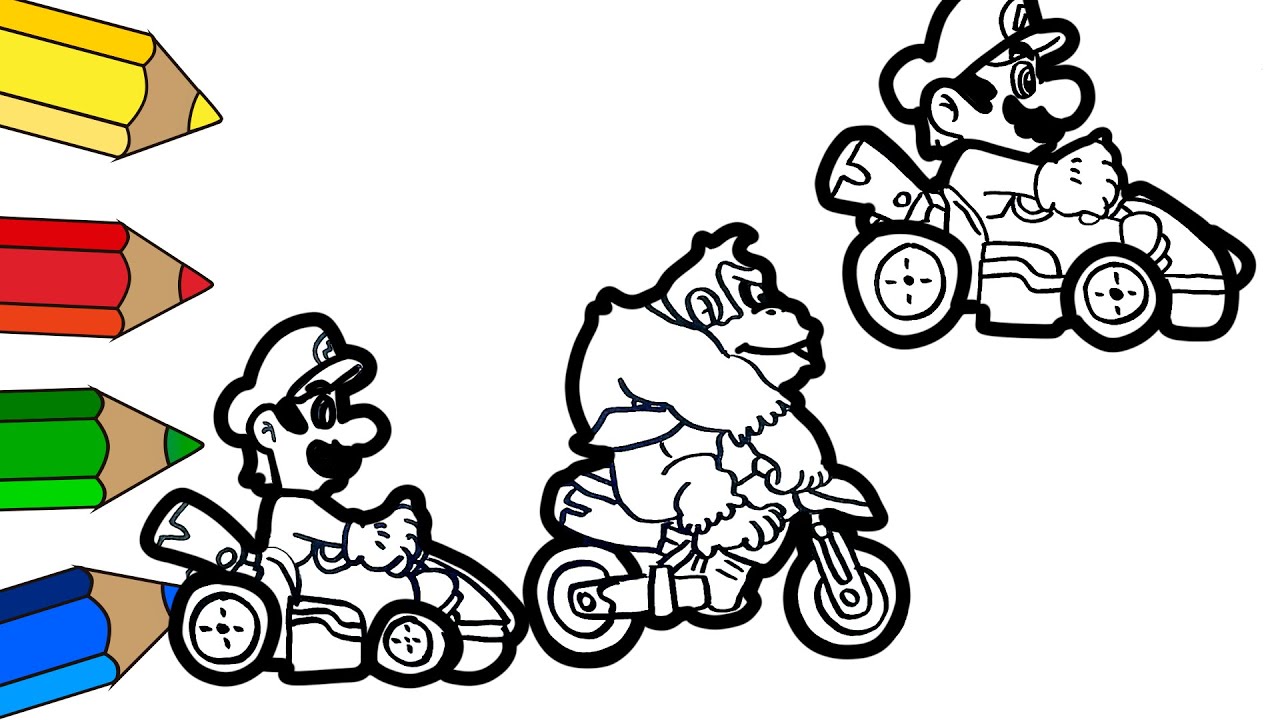 Drawing Mario Kart Characters How to Draw Mario vs Luigi and Donkey ...