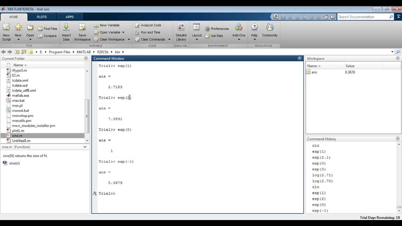 MATLAB 8.3 - Exponentials and Logarithms Functions - YouTube