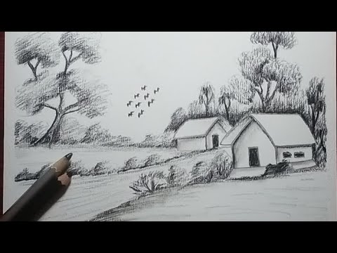 How To Draw A Scenery/Pencil Sketch Scenery for beginners/Landscape ...