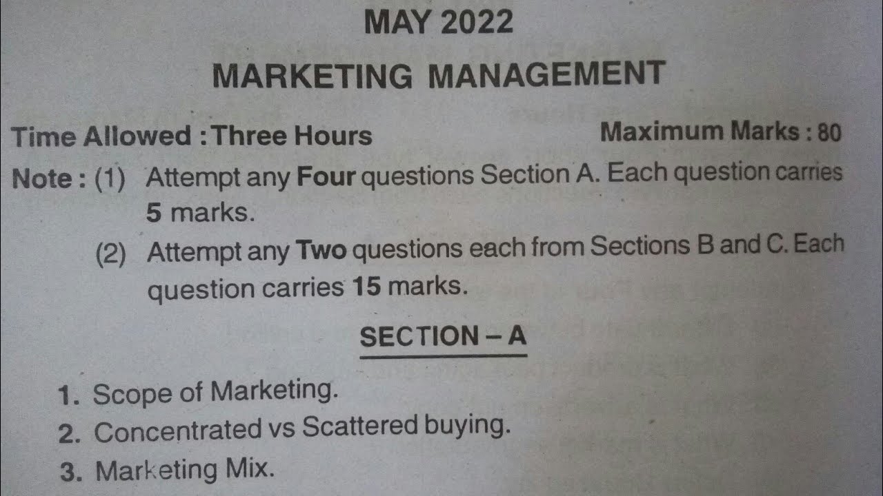 Marketing Management 2022 Last Year Question Paper Bcom 4th semester by ...