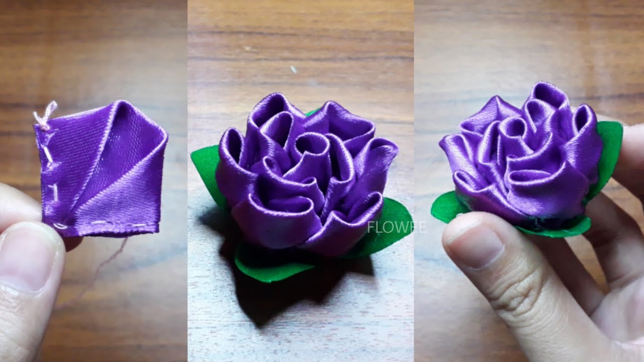 🌹Ribbon Rose flower - how to make rose with satin ribbon | DIY - YouTube