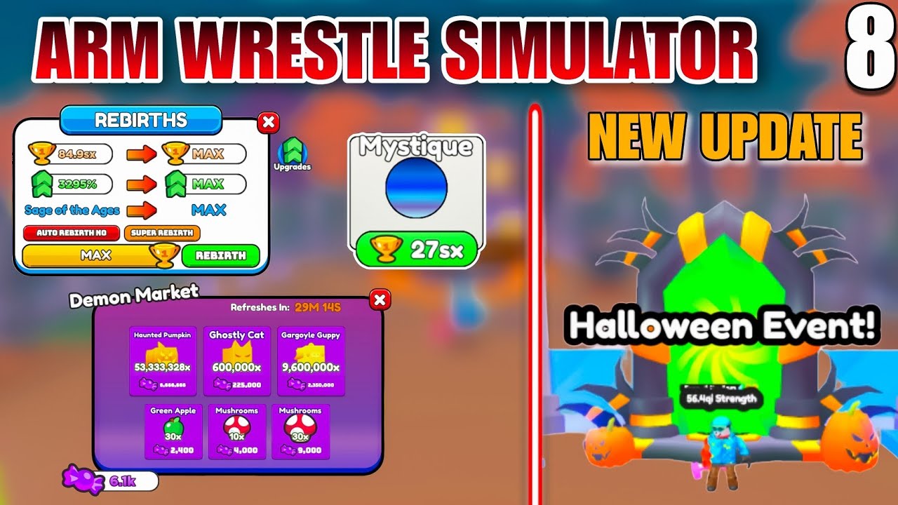 UPDATE LOG HALLOWEEN EVENT! & NEW PETS - ARM WRESTLE SIMULATOR & EP-8 ...