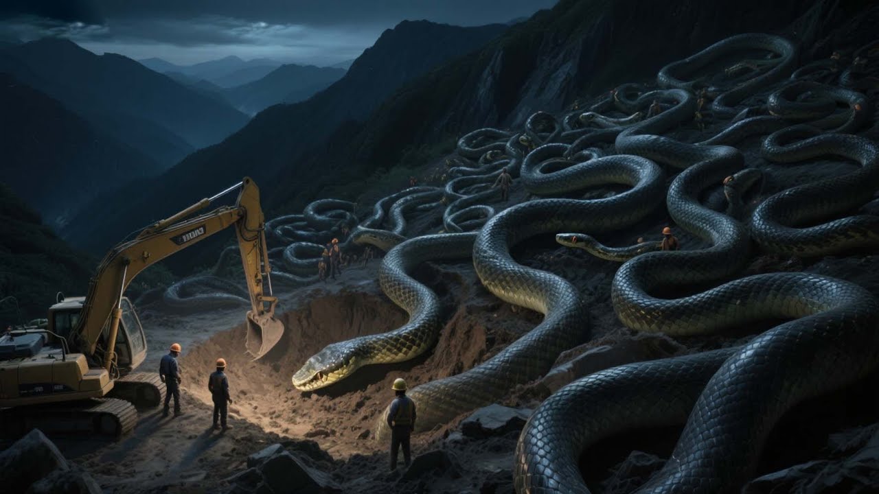 A construction team dug up a giant snake while working in the mountains ...