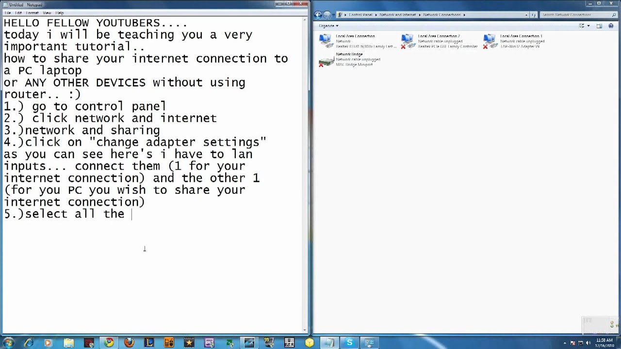 how to share internet connection in windows - YouTube