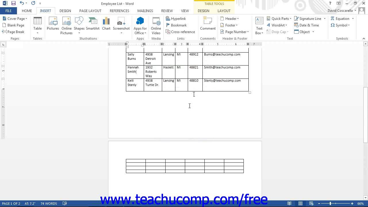 Word 2013 Tutorial Creating Tables Microsoft Training Lesson 16.2 - YouTube