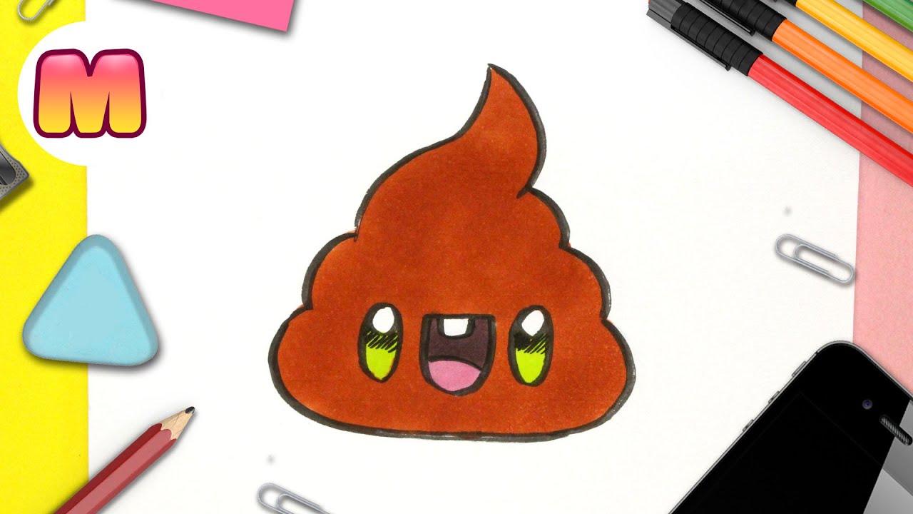 COMO DIBUJAR EMOJI DE CACA KAWAII - dibujos faciles kawaii - aprende a ...