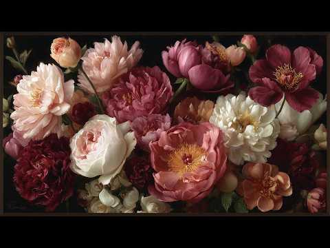 8K Peonies & Roses Fine Art | 6 Hours Soft Jazz Music | Floral Art TV Screensaver & Home Decor 🌸