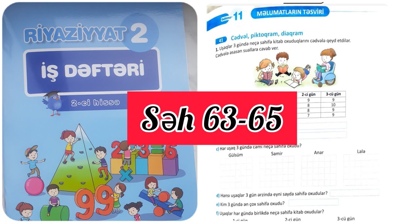 2-ci sinif Riyaziyyat iş dəftəri səh 63,64,65. 2ci hissə. Məlumatların ...