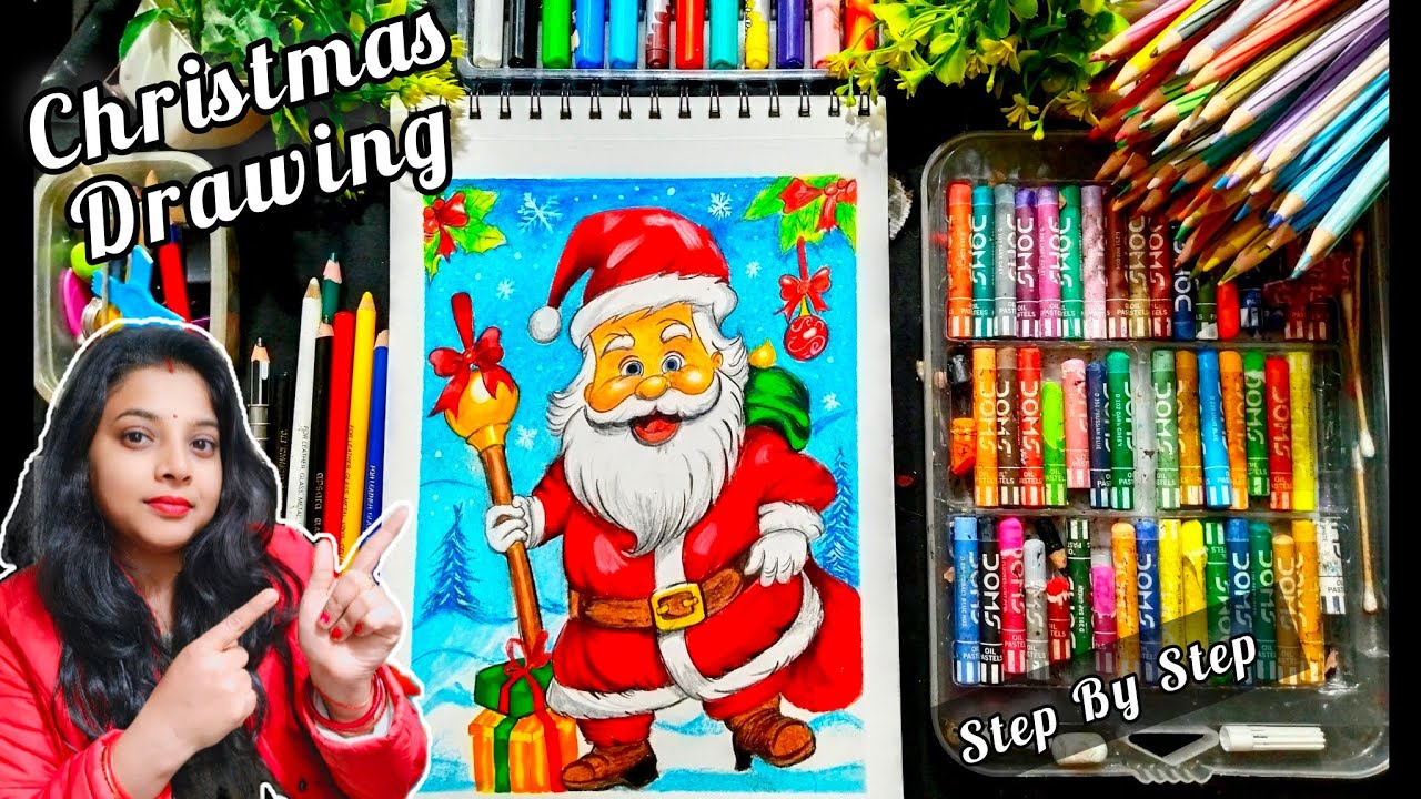 Easy Christmas Drawing For Beginners🌲/Santa Claus🎅 Drawing //Mixed ...