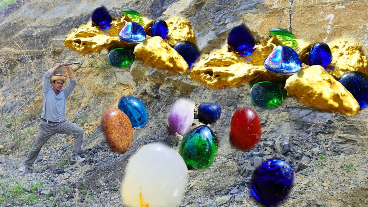 Moment of finding treasure full of gold and gems treasure hunting using ...