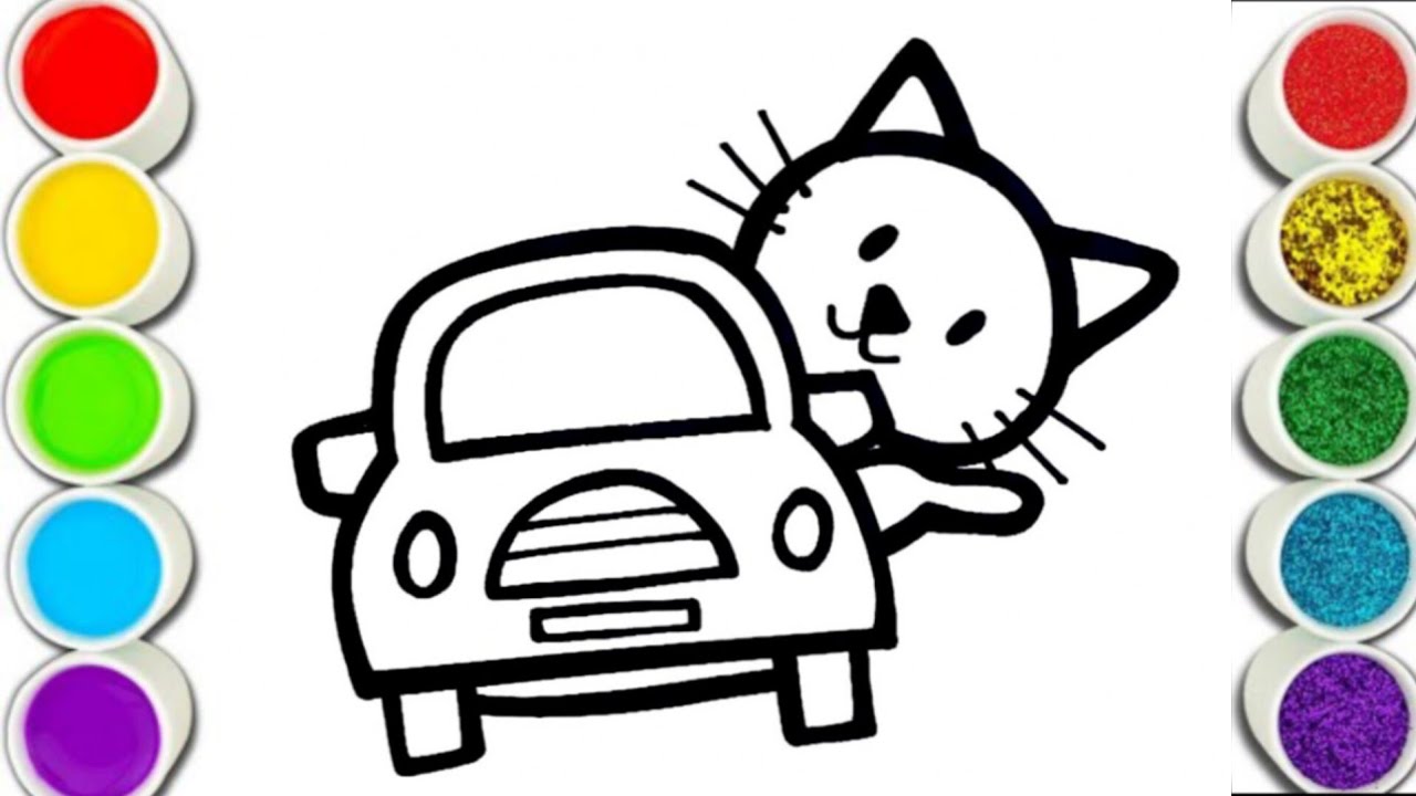Cat in Car 🚗 Drawing, Colouring, Painting for Toddlers, Kid's | Draw ...