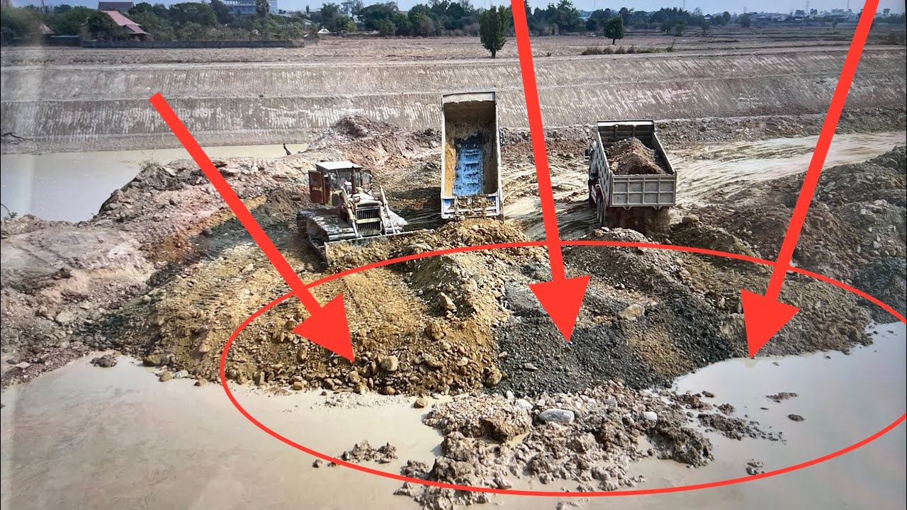 amazing Road Resize beyond Deep Water Canal Project with Komatsu Dozer ...