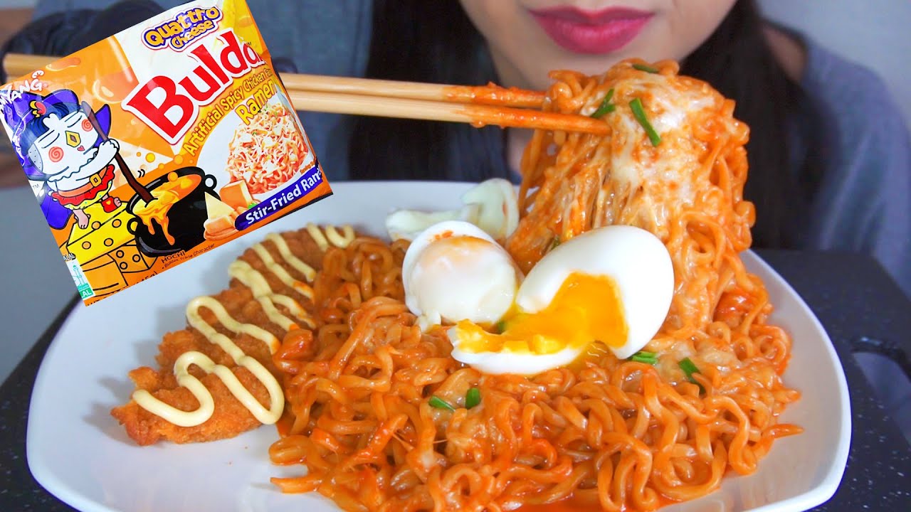 Eating BULDAK QUATTRO CHEESE FIRE NOODLES | 2 SOFT BOILED EGGS ...