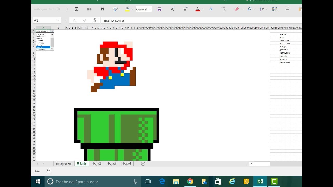 Dibuja a los personajes de Super Mario Bros en Excel con formato ...