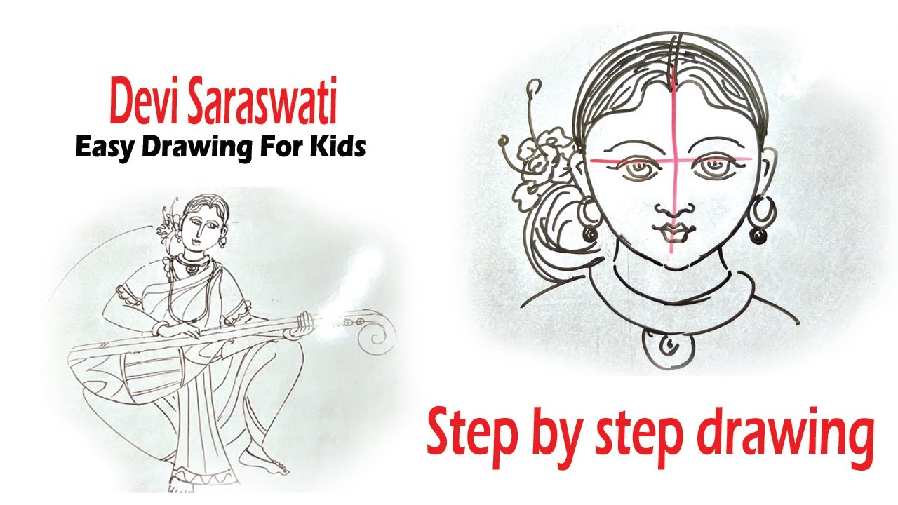 Devi Saraswati easy drawing for kids - YouTube