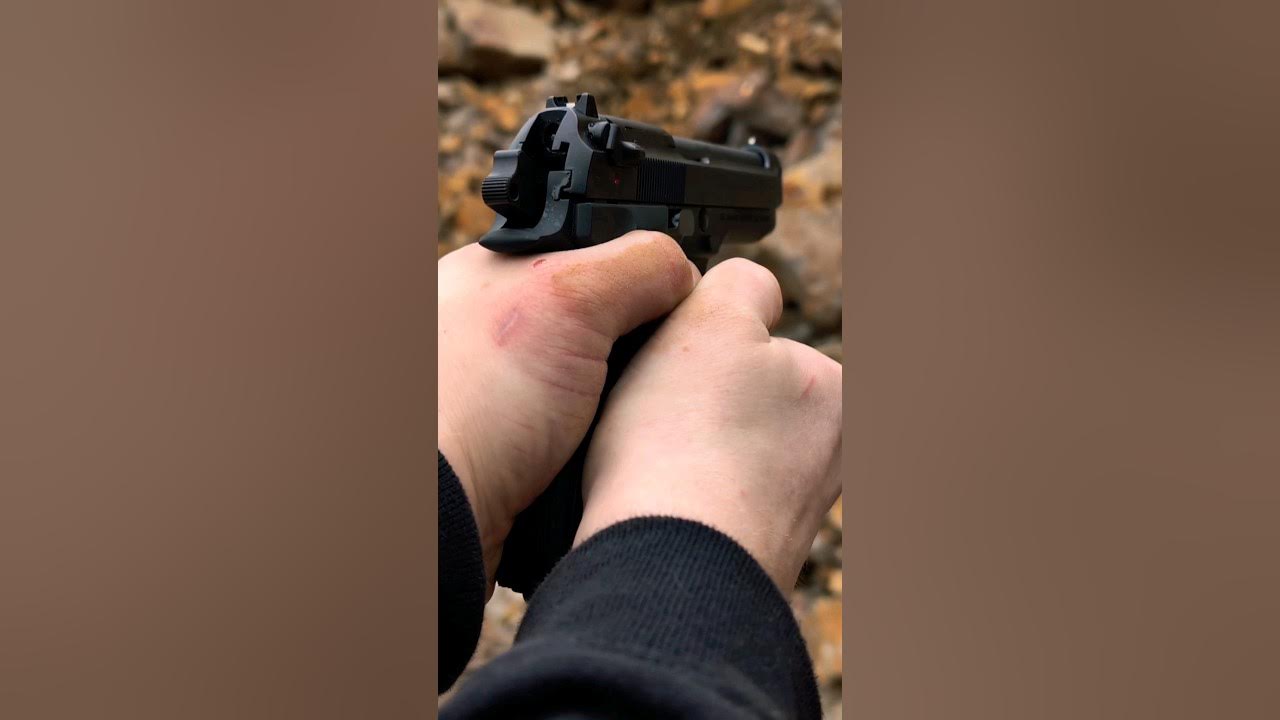 m9 beretta handgun up close in action #gun - YouTube