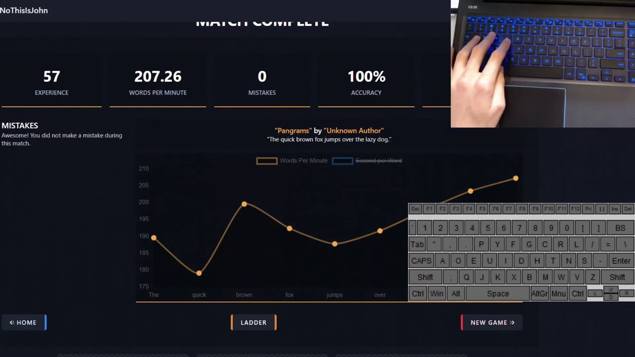 Keymash Tournament qualification attempt (207 WPM with Dvorak keyboard ...