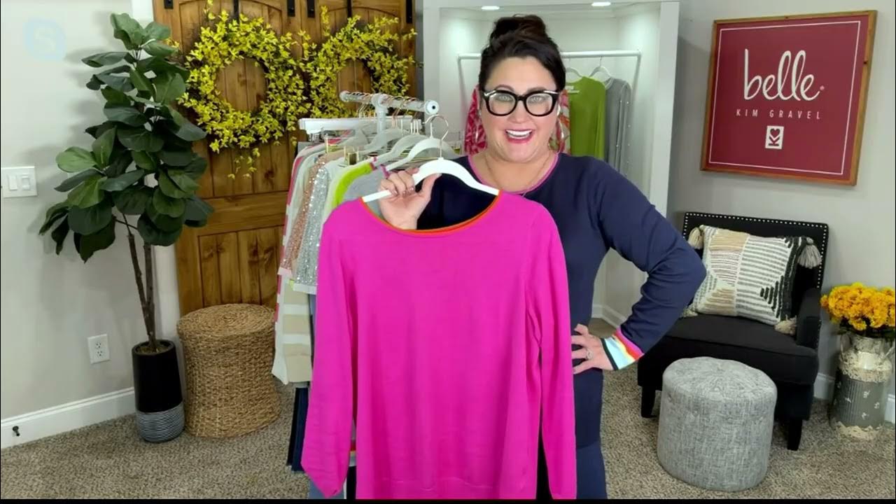 Belle by Kim Gravel Preppy Rainbow Cuff Sweater on QVC - YouTube