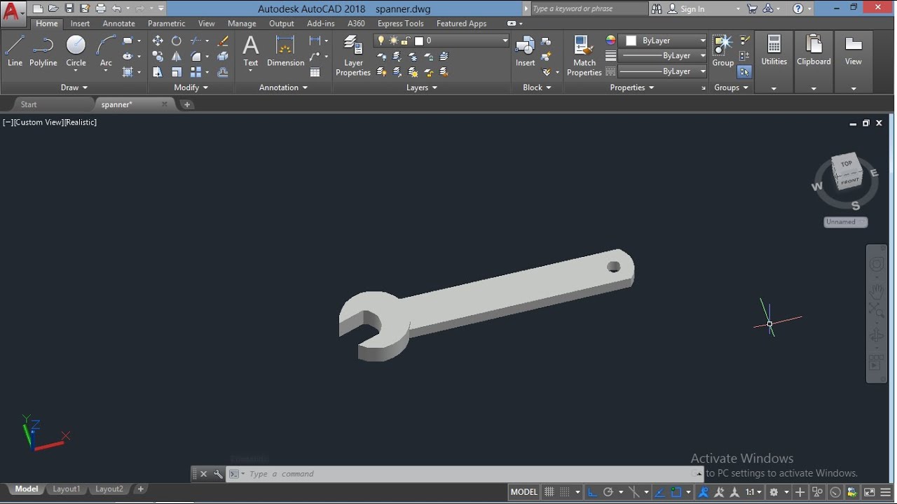 open end spanner drawing in AutoCad - YouTube