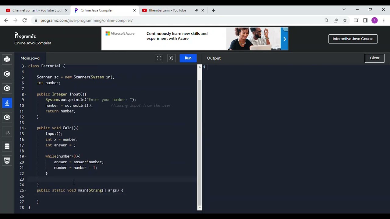 Factorial Java Java Javatutorial Youtube 7339