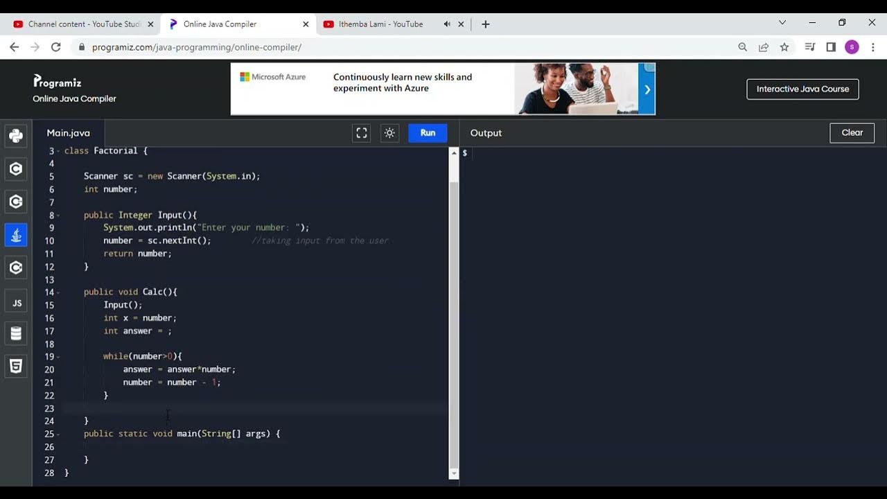 Factorial java program - taking input from the user #java #javatutorial - YouTube