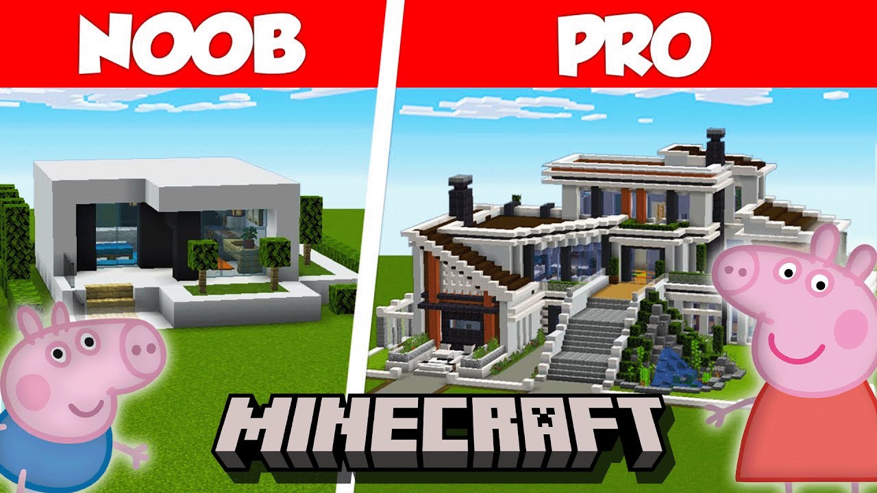 Minecraft Peppa Pig vs George Pig : HOUSE BUILD CHALLENGE - YouTube