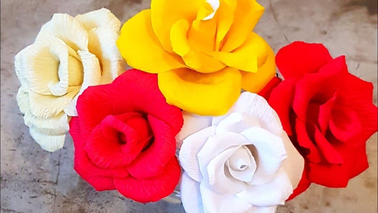 ️😱How To Make Rose Flower Easily From Crap Paper #crafts #crepepaper ...