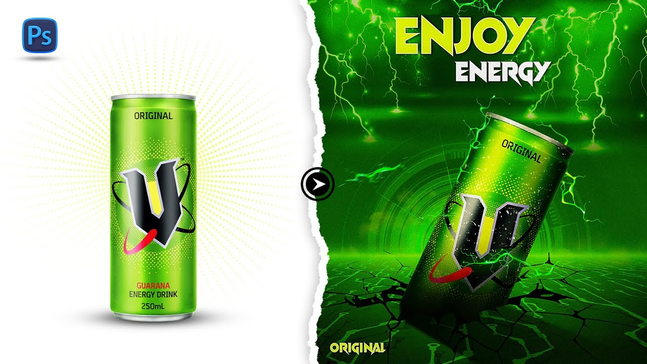How to Design Energy Drink Banner for Social Media in Photoshop l ...